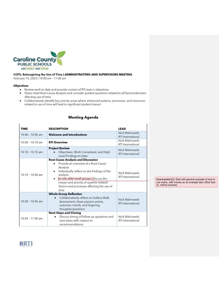 2 - 15 - 2023 RTI A+S Meeting Agenda CCPS | PDF