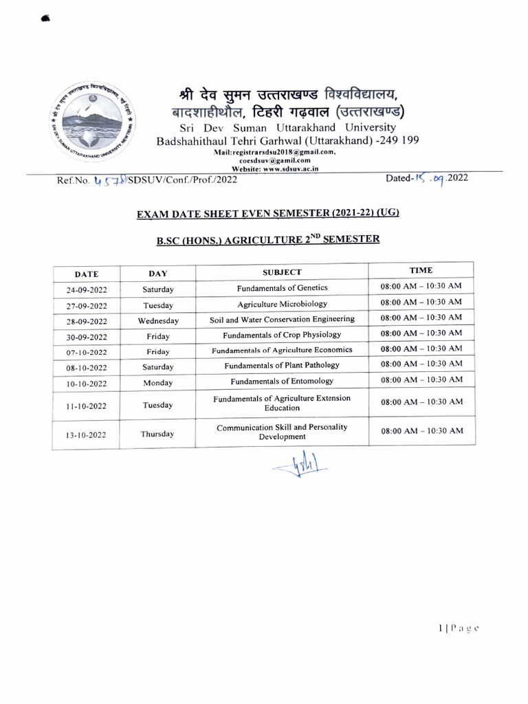 Even Sem Date Sheet Ug | PDF
