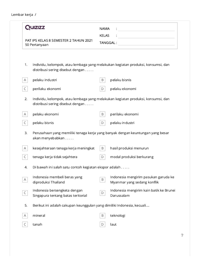 Pat Ips Kelas 8 Semester 2 Tahun 2021 | PDF