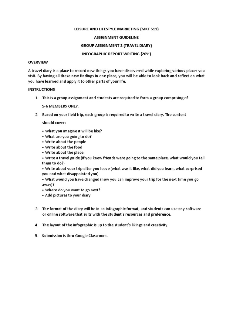 Guidelines Group Assignment 2 (Travel Diary) | PDF | Career & Growth | Self-Improvement