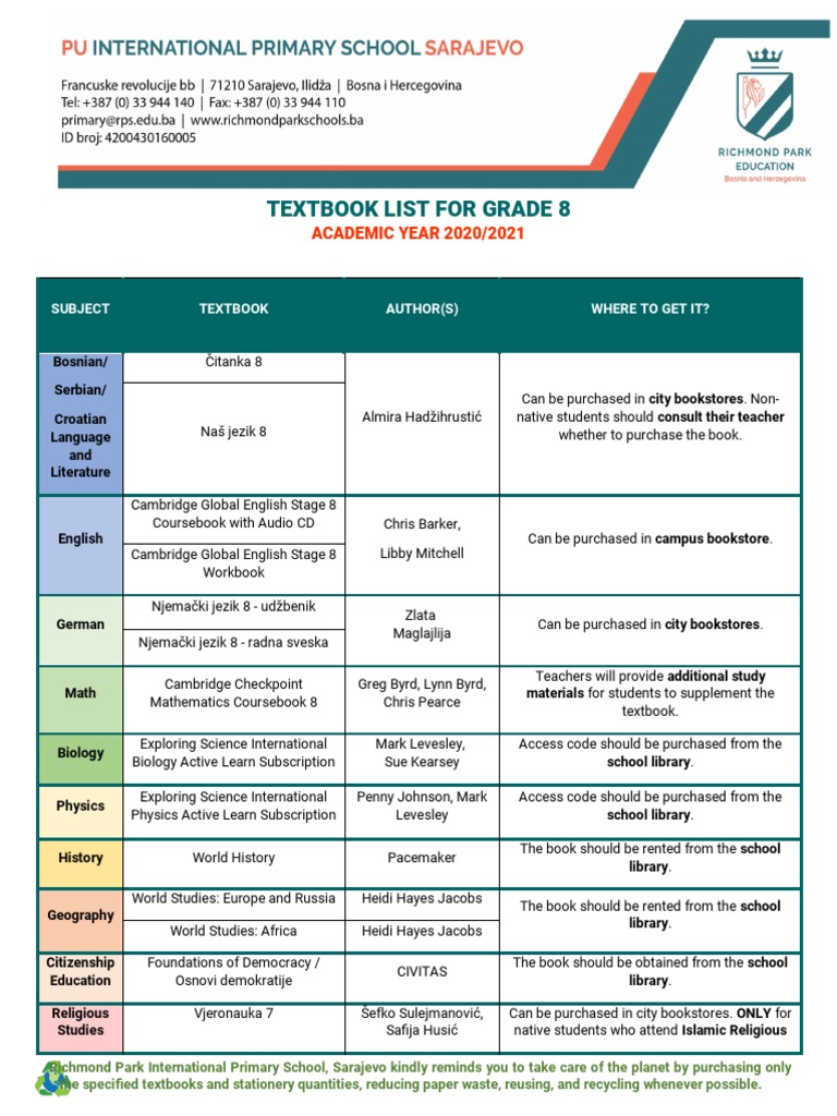 Books and Stationery Grade 8 | PDF | Textbook | Pencil