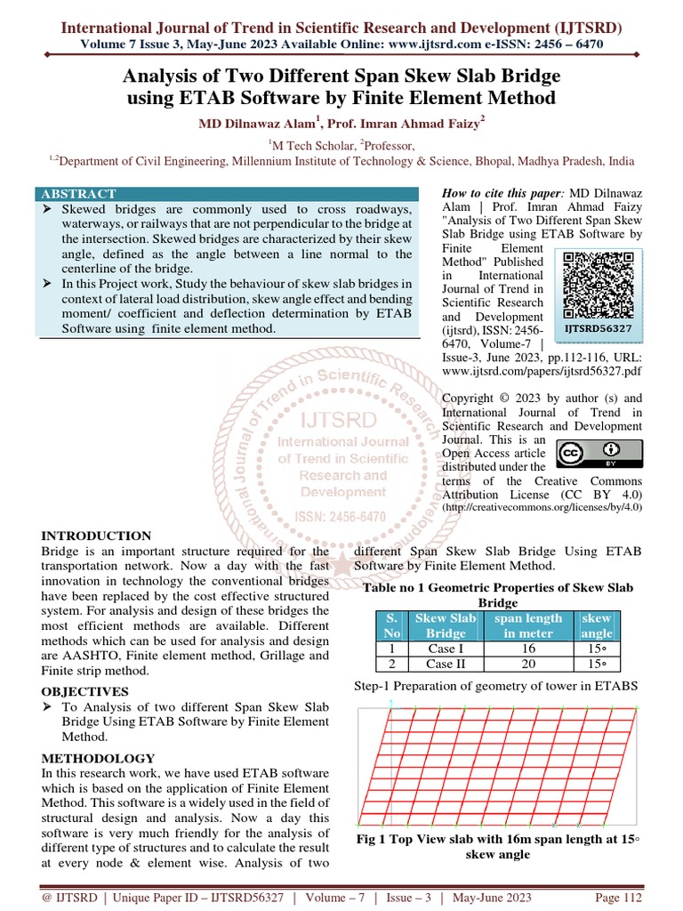 Analysis of Two Different Span Skew Slab Bridge Using ETAB Software by ...