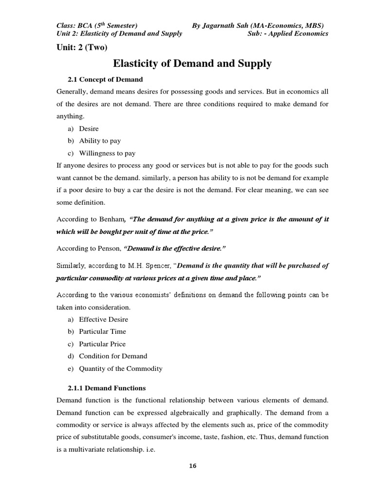 Unit 2 Elasticity of Demand and Supply | PDF | Demand | Supply (Economics)