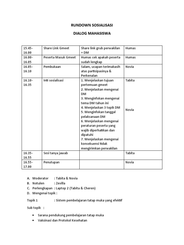 Rundown Sosialisasi | PDF