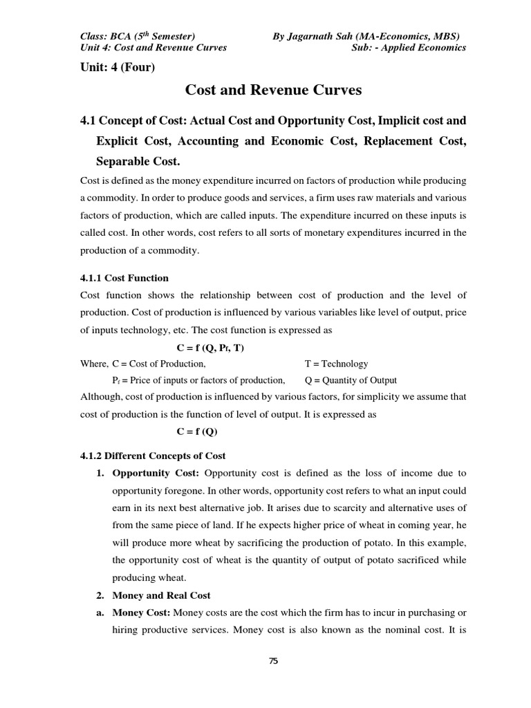BCA Unit 4 Cost and Revenue Curves | PDF | Cost | Long Run And Short Run