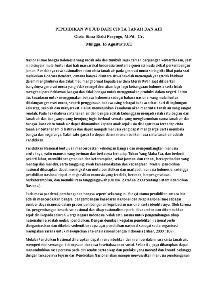 Pendidikan Wujud Dari Cinta Tanah Dan Air | PDF Pendidikan Wujud Dari Cinta Tanah Dan Air | PDF