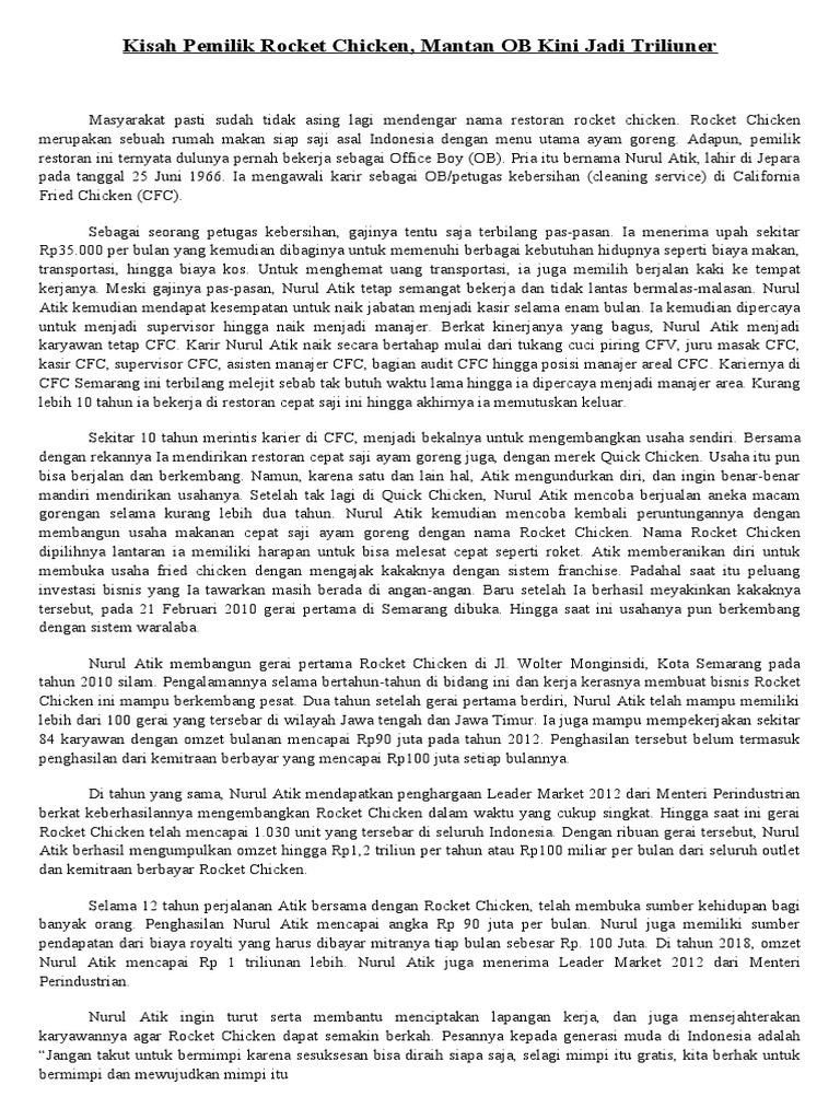 Kisah Pemilik Rocket Chicken | PDF | Bisnis