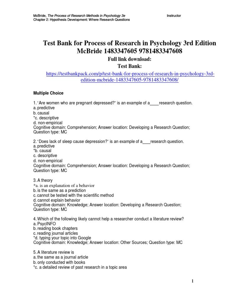 Process of Research in Psychology 3rd Edition McBride Test Bank | PDF