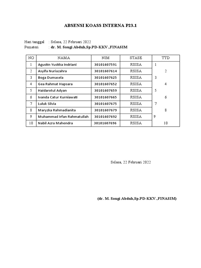 PEMBEKALAN DR SAUGI (Senin) | PDF