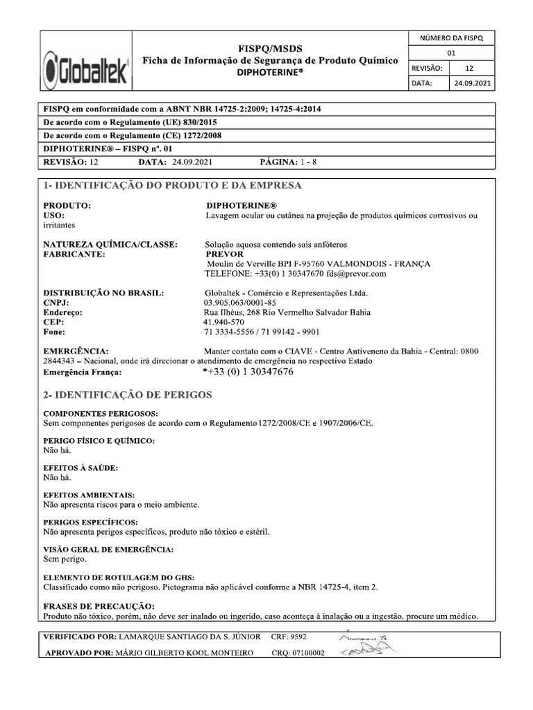 Fispq Diphoterine Mini Dap - Prevor | PDF