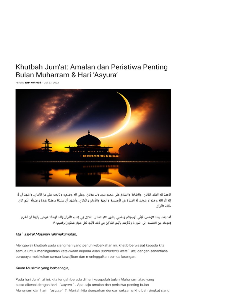 Khutbah Jum'at - Amalan & Peristiwa Di Bulan Muharram & Hari Asyura' | PDF