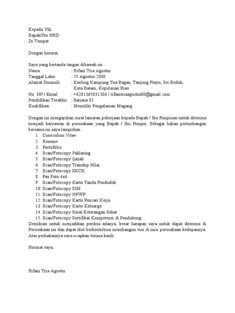 Formal - Surat Lamaran Kerja | PDF