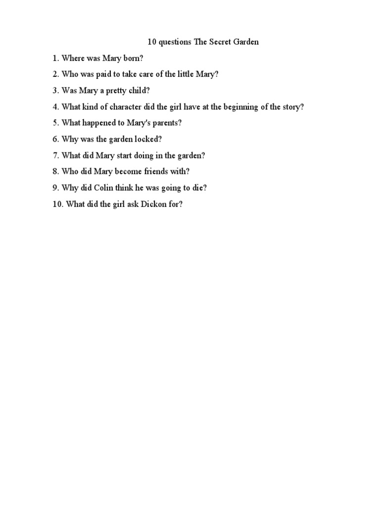 Chapter 10 Questions for The Secret Garden | PDF | Wellness