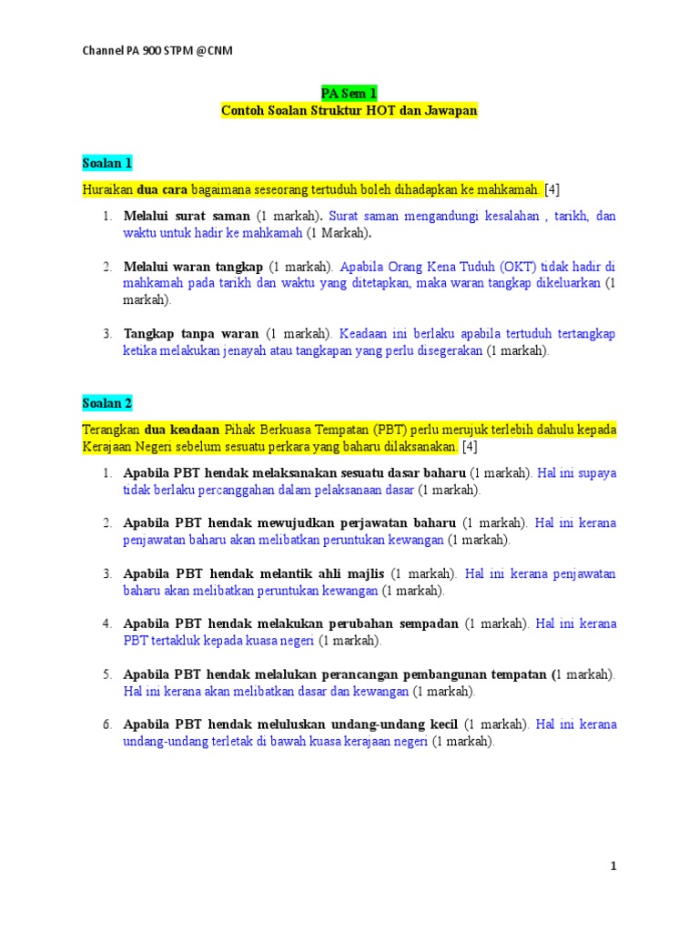 Contoh Soalan Struktur Sem 1 - Hot | PDF