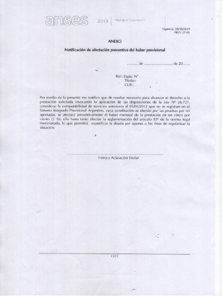 Notificacion Afectacion Del Haber Previsional | PDF