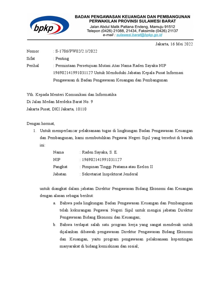 (T-1) Surat Usul Mutasi BPKP | PDF