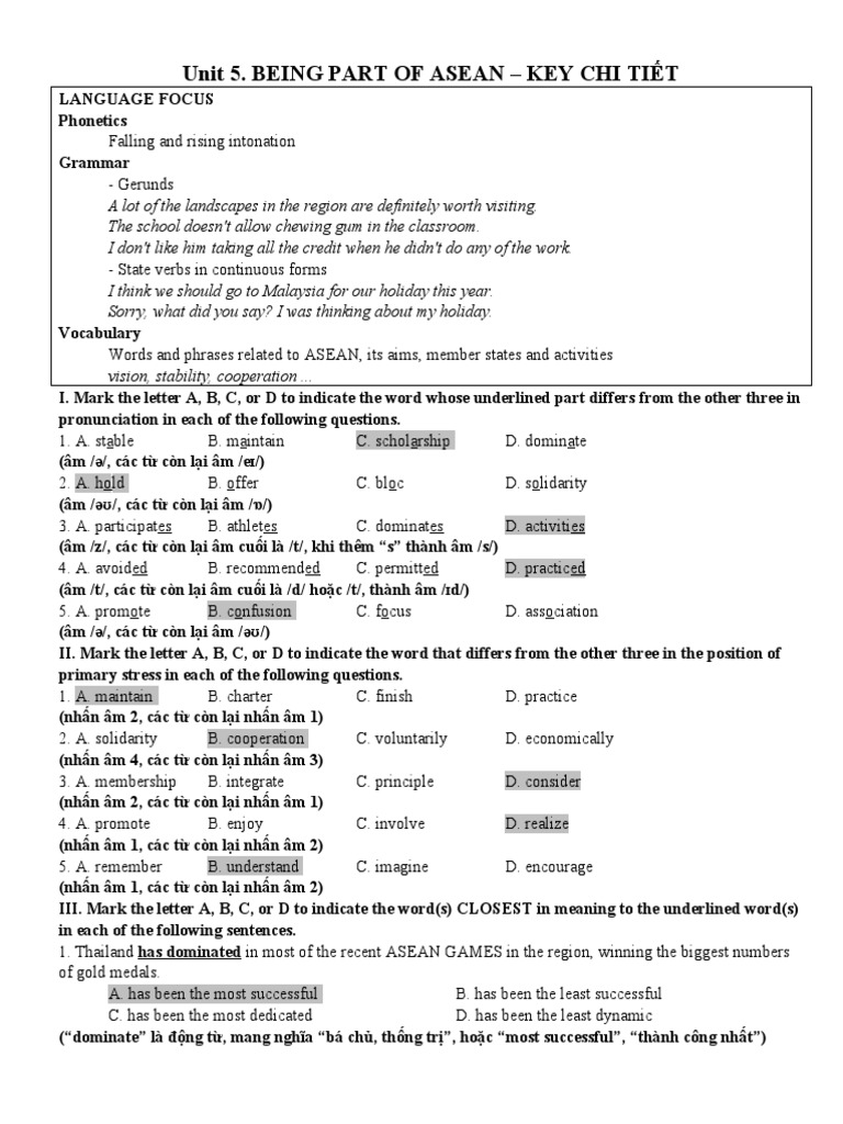 Unit 5 - KEY chi tiết | PDF