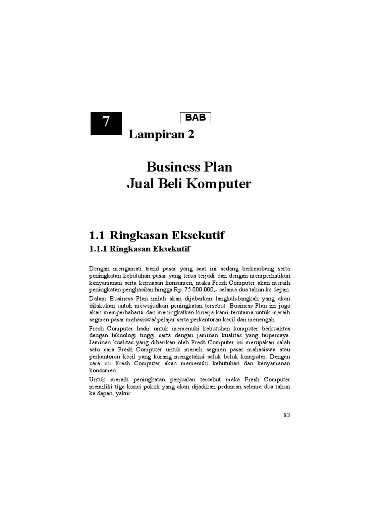 Lampiran 2 Contoh Business Plan Business Plan - Jual Beli Komputer | PDF