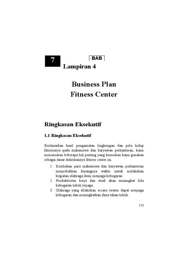 Lampiran 4 Contoh Business Plan Business Plan - Fitness Center | PDF
