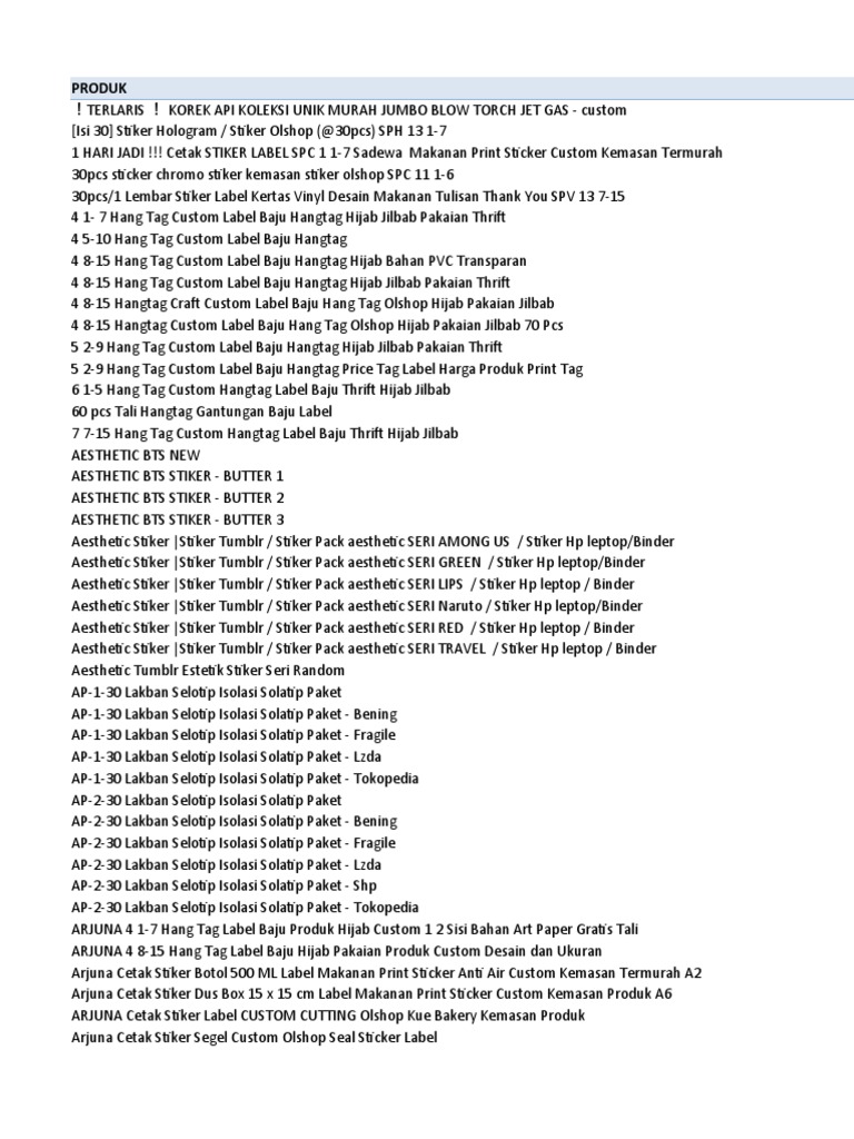 Contoh Data Produk | PDF