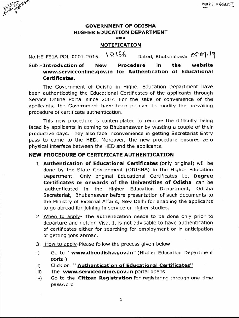 Procedure for Authentication of Educational Certificates (Graduation ...