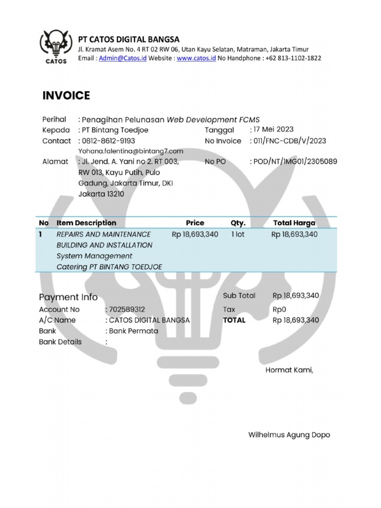 Invoice Penagihan Pelunasan Web Development FCMS | PDF