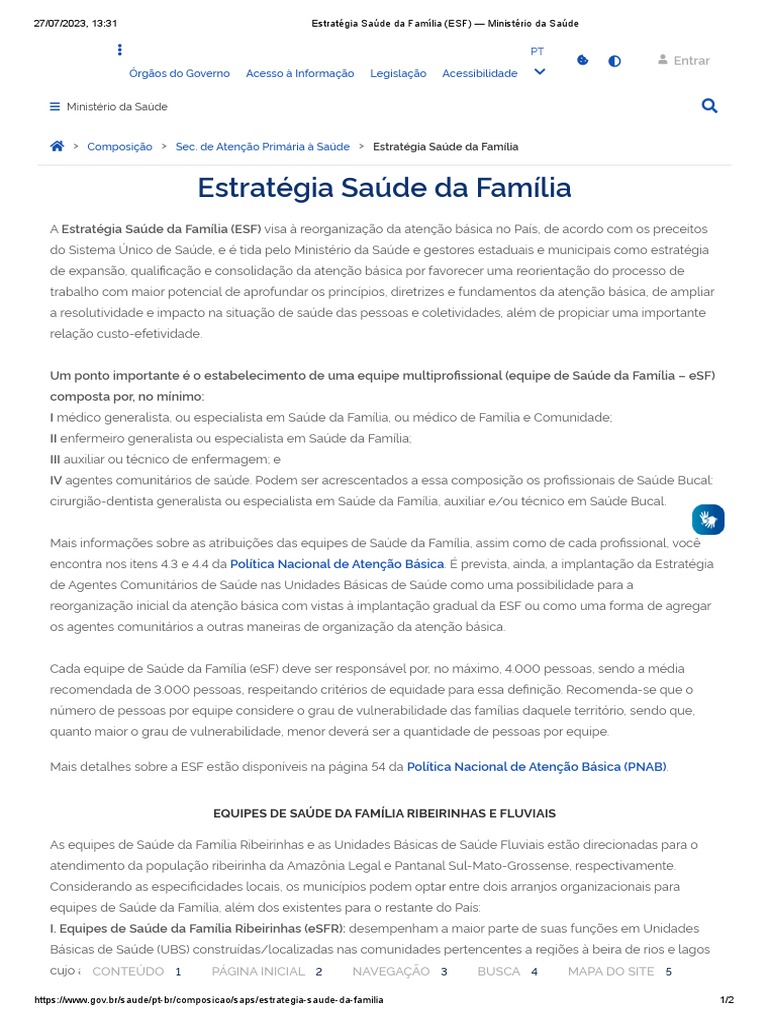 Estratégia Saúde Da Família (ESF) Ministério Da Saúde | PDF