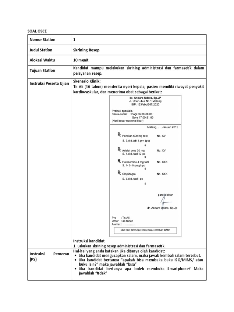 Contoh Soal Skrining Resep OSCE | PDF | Sains & Matematika