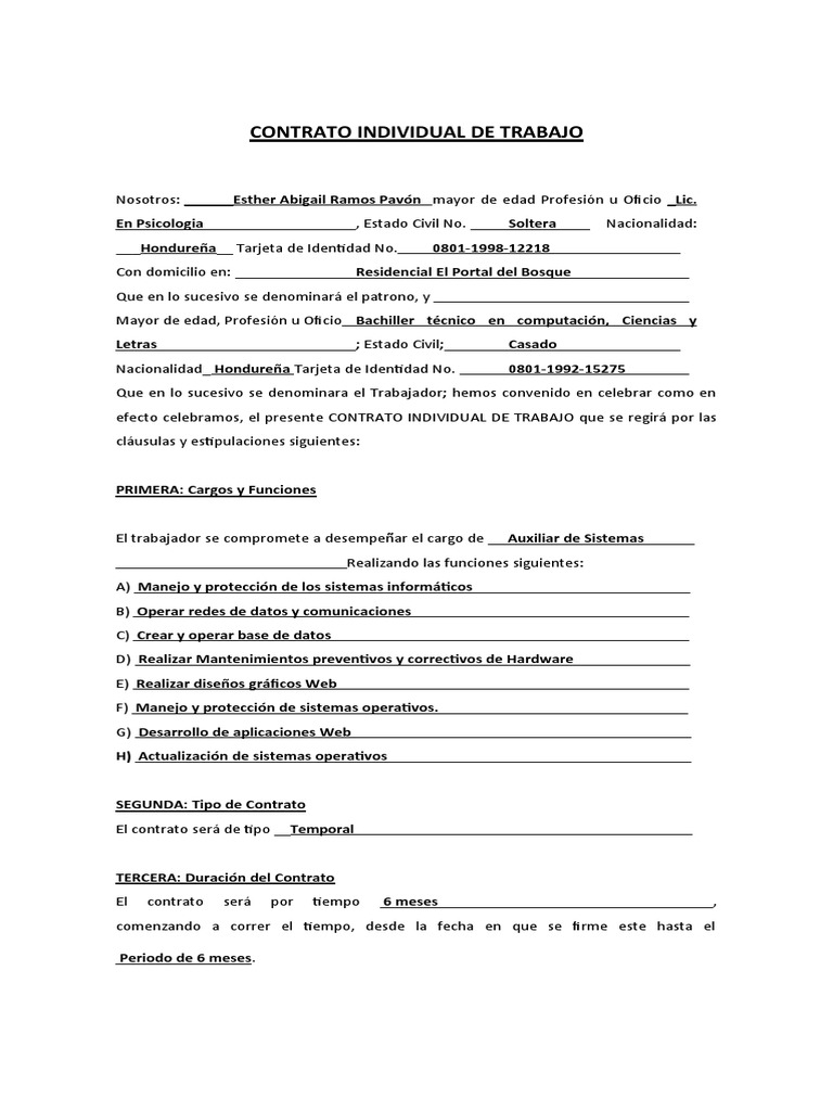 Formato Contrato Individual de Trabajo | PDF