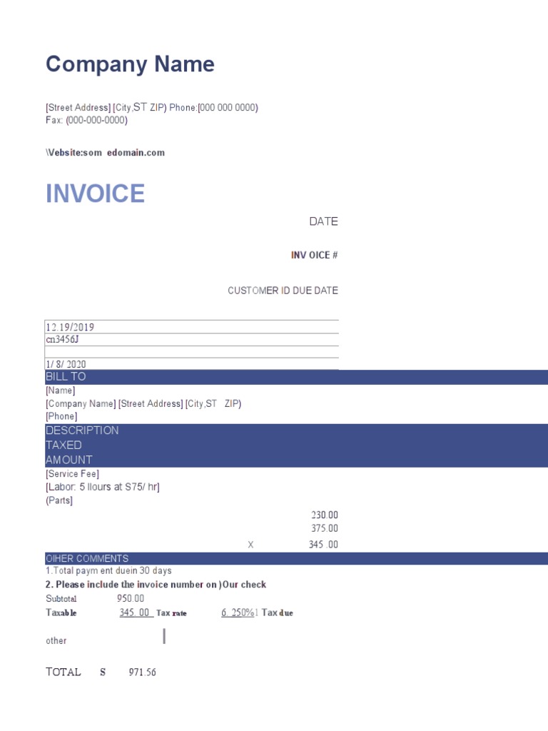 Free Invoice Template For Excel | PDF