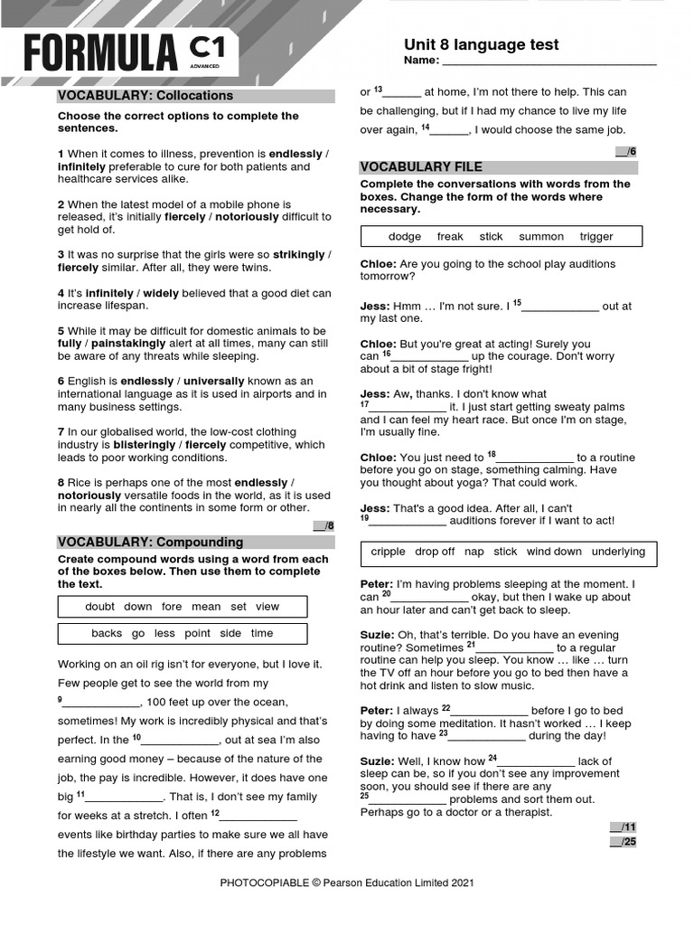 Formula C1 Unit 8 Test | PDF