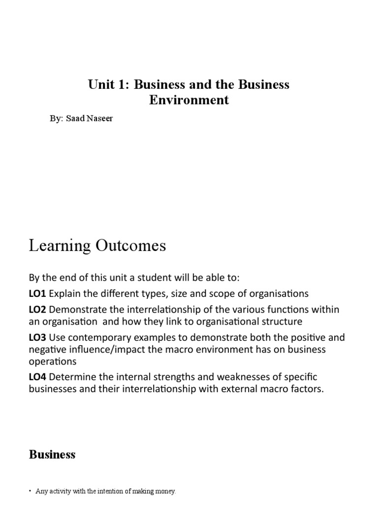 LO1 Unit 1 Business and Business Environment | Download Free PDF ...