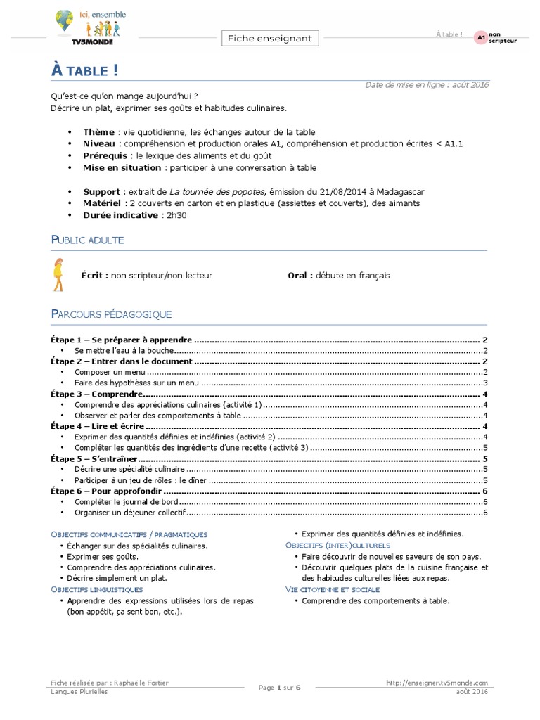Découverte des plats et goûts culinaires | PDF