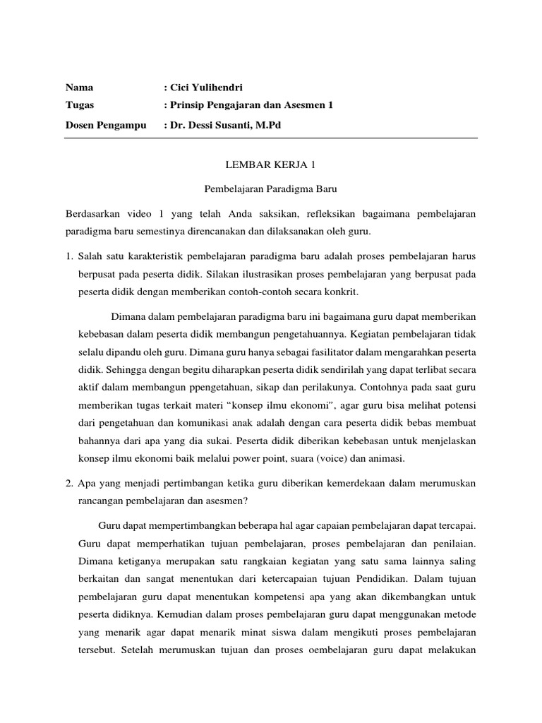 Cici Yulihendri (Lembar 1) Pembelajaran Paradigma Baru | PDF