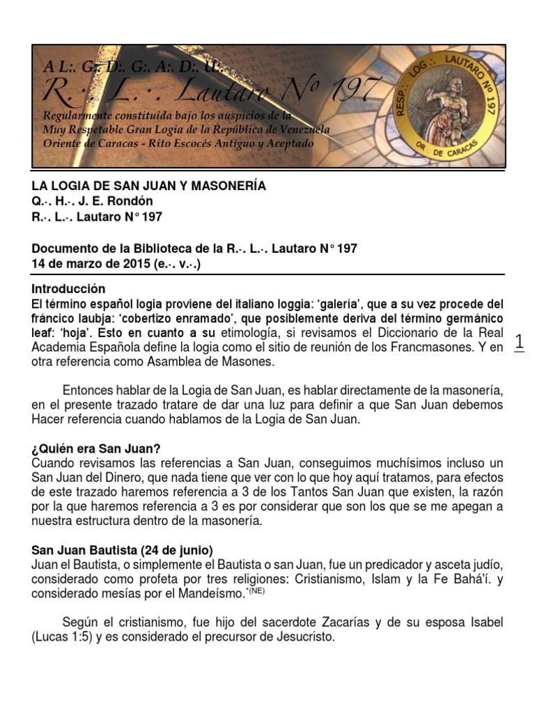 La Logia de San Juan en Masonería | PDF | Juan el apóstol | Juan el ...