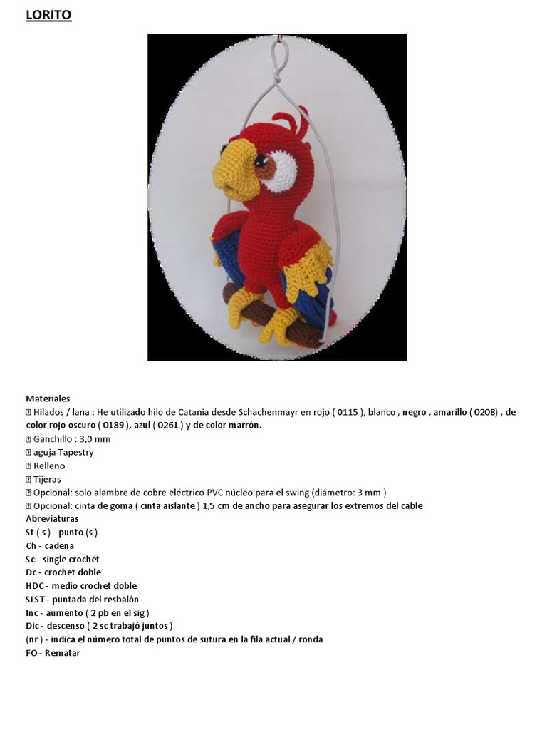 Patrón Amigurumi Lorito Paso a Paso | PDF
