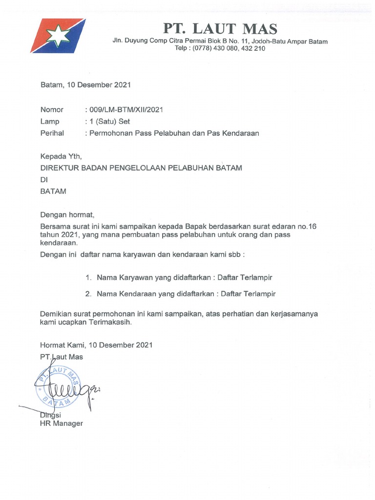 Surat Pengurusan Gate Pass Untuk 2022 | PDF