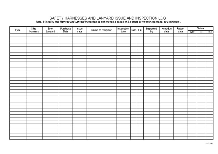 Safety Harness & Lanyard Inspection Log | PDF