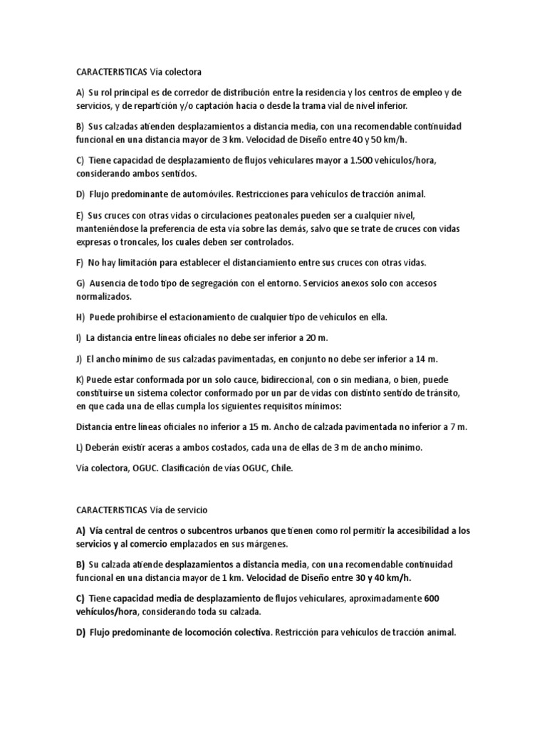 CARACTERISTICAS Vía Colectora | PDF | Calle | Transporte de tierra