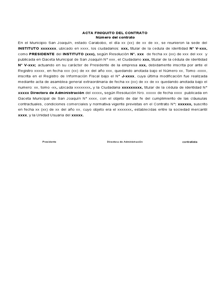 ACTA DE FINIQUITO DE CONTRATO 001 | PDF
