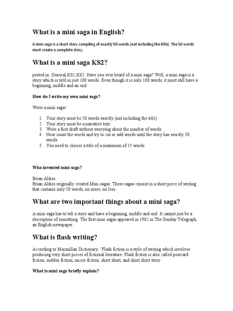 What Is A Mini Saga in English | PDF | General Fiction