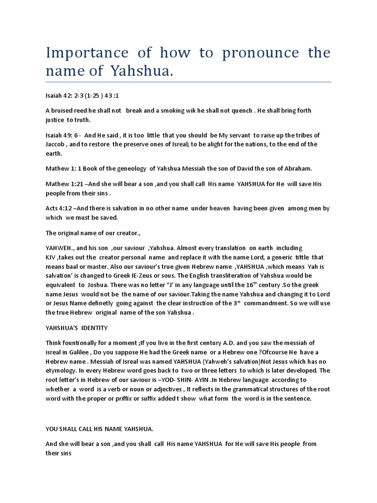 Understanding the Name Yahshua | PDF | Jesus | Salvation