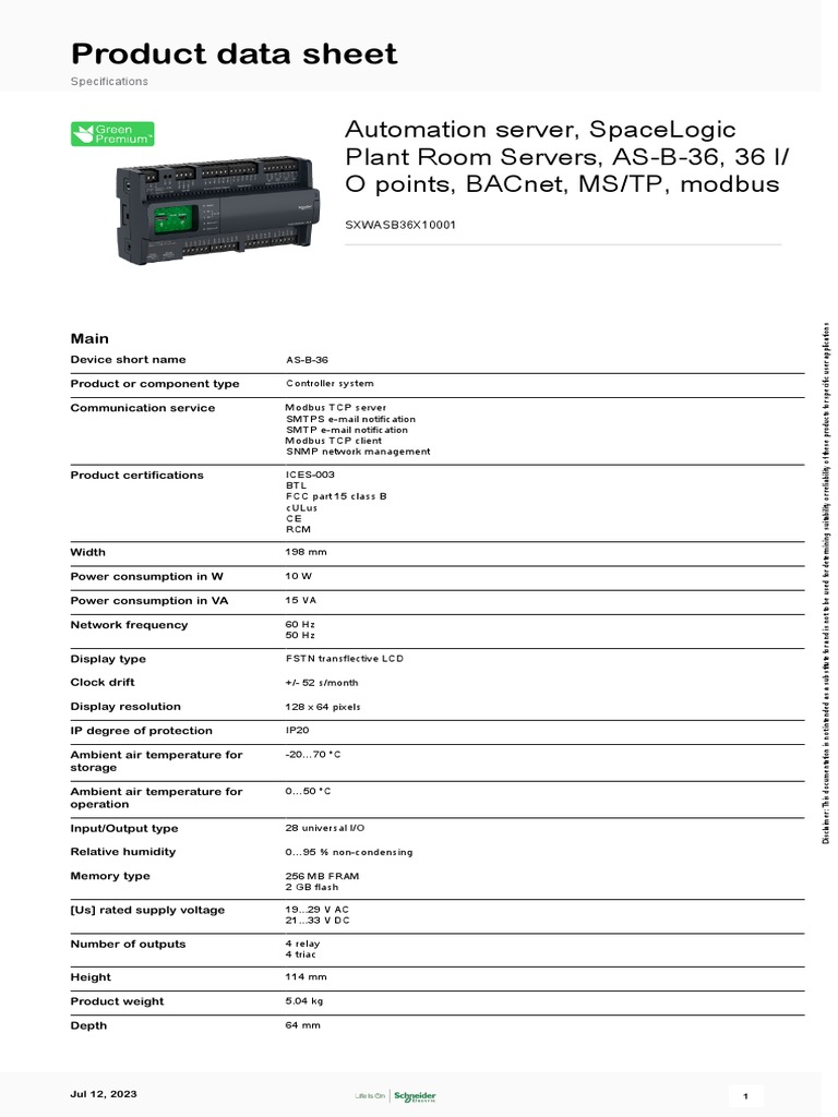 SpaceLogic™ AS-B Automation Server - SXWASB36X10001 PDF | PDF