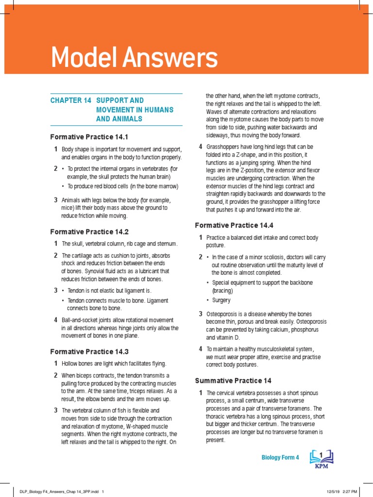 DLP Biology F4 Answers Chap 14 (Final) | PDF | Vertebra | Vertebral Column