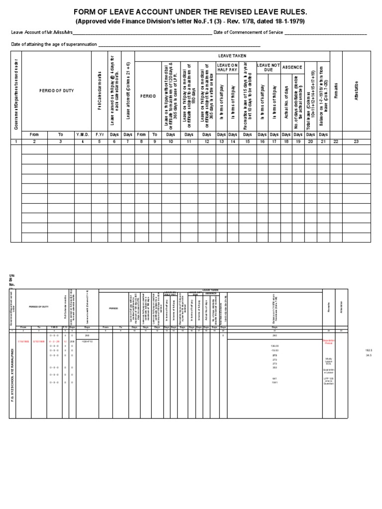 Leave Account Proforma | PDF | Financial Services | Service Industries