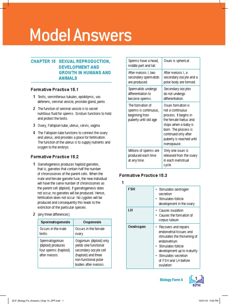 DLP - Biology F4 - Answers - Chap 15 (Final) | PDF | Menstrual Cycle ...