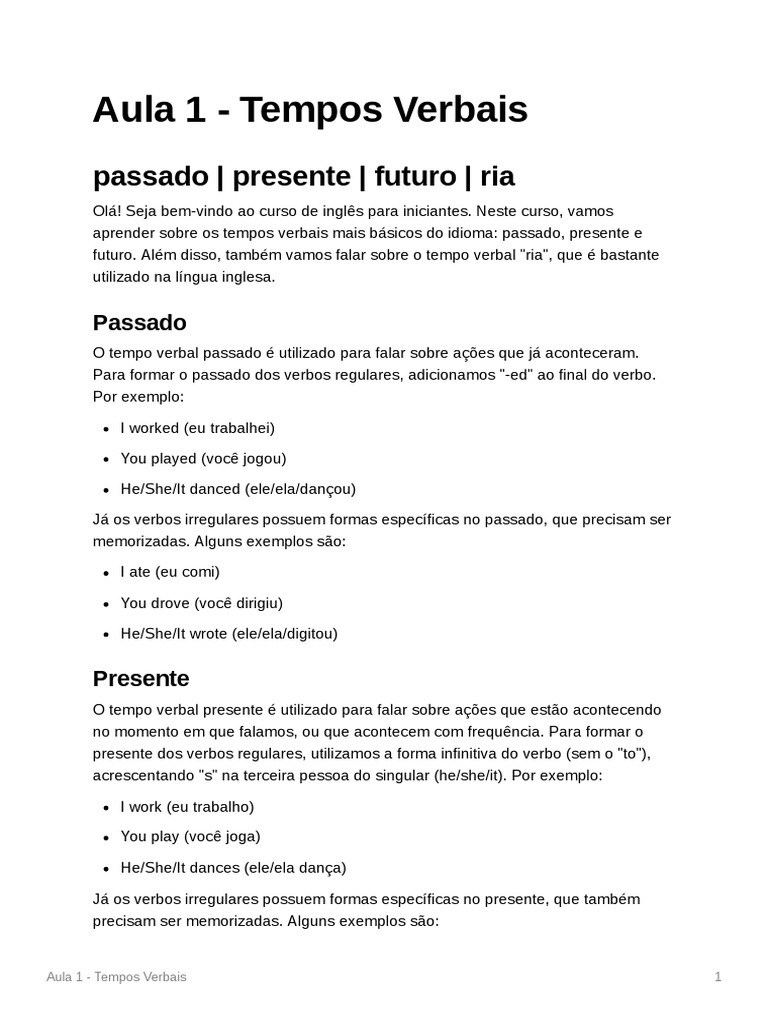 Tempos Verbais - AULA COMPLETA | PDF