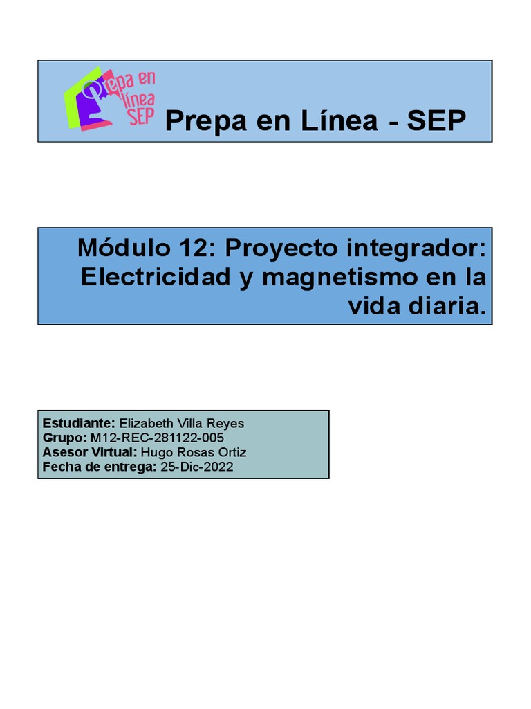 PROYECTO INTEGRADOR MÓDULO 12 | PDF | Vatio | Energia electrica