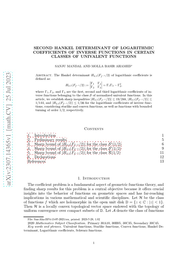 Second Hankel Determinant of Logarithmic Coefficients of Inverse Functions in Certain Classes of ...