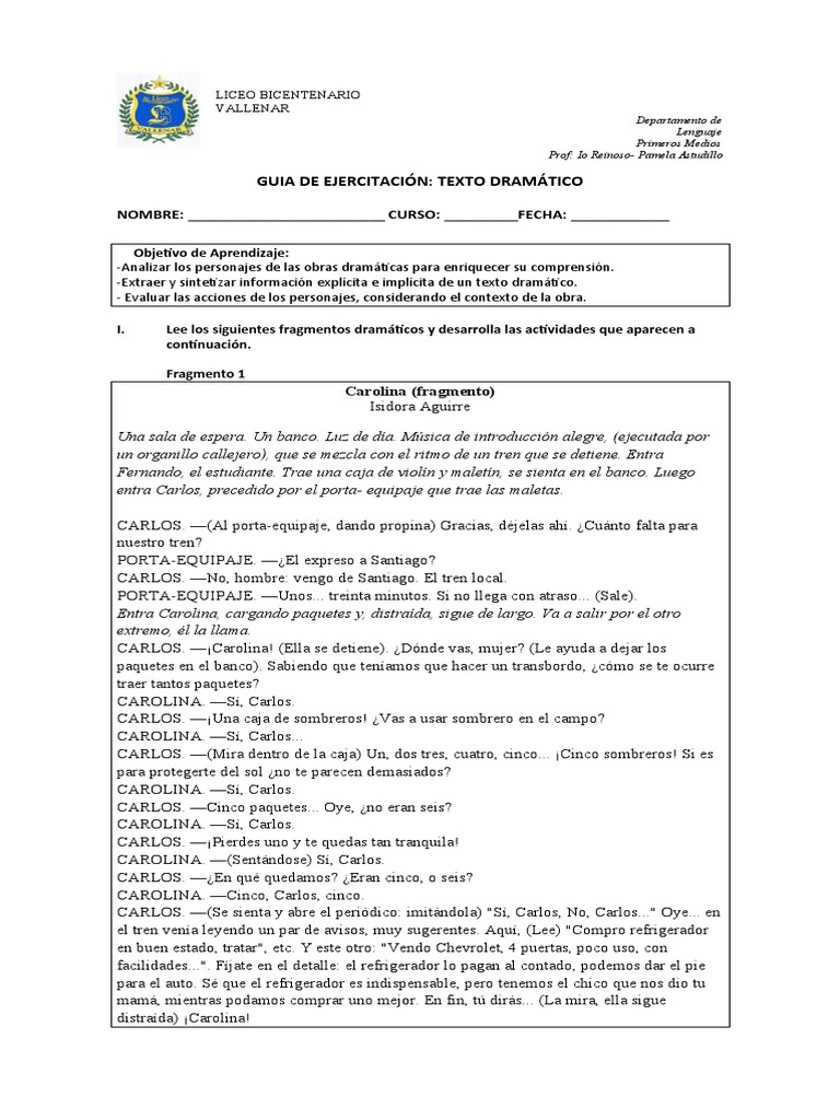Guia 1 Género Dramático 1 Medio Pdf